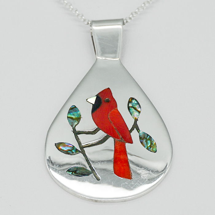 CARDINAL STERLING SILVER & INLAY PENDANT by SANFORD EDAAKIE – ZUNI ...