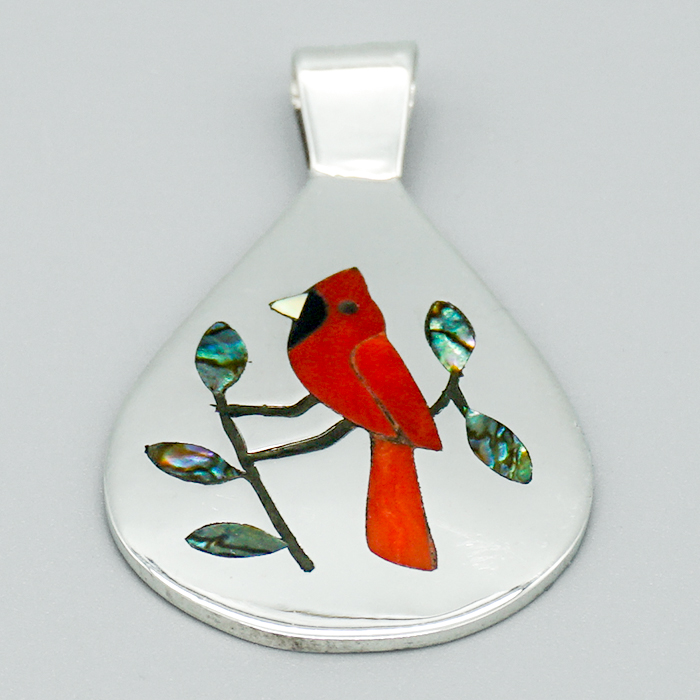 CARDINAL STERLING SILVER & INLAY PENDANT by SANFORD EDAAKIE – ZUNI ...